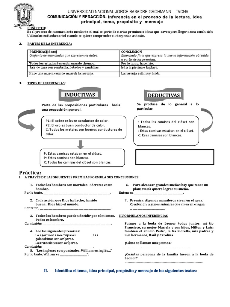 Inferencia, Tema e Idea Principal | PDF | Desintegración radioactiva ...