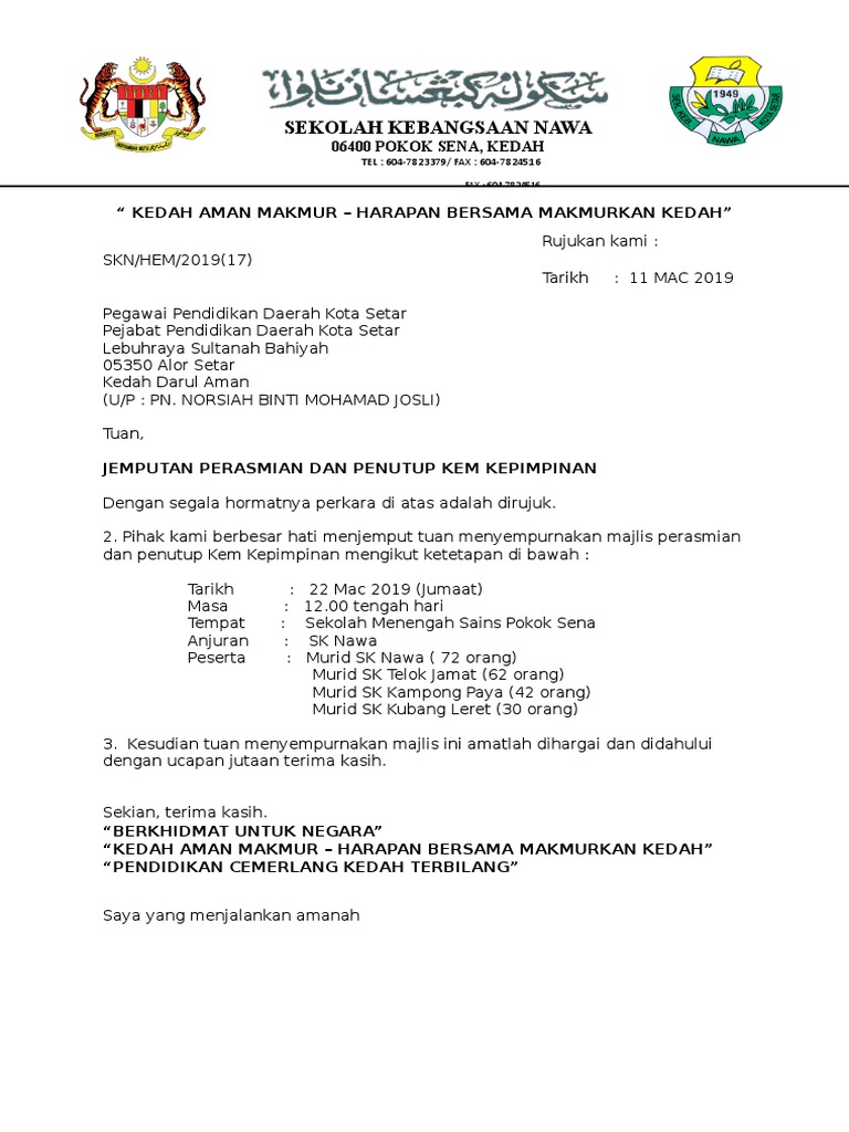 1.surat Jemputan Perasmian Penutup Kem Kepimpinan 2019 | PDF