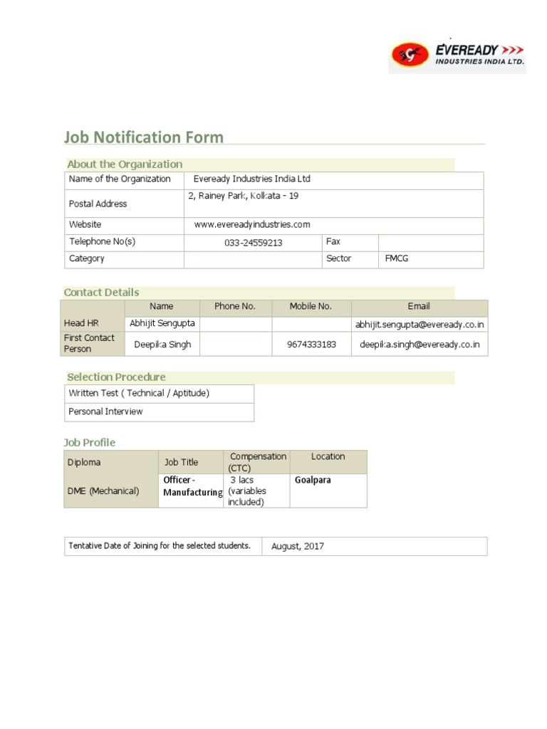 Job Notification Form: About The Organization | PDF