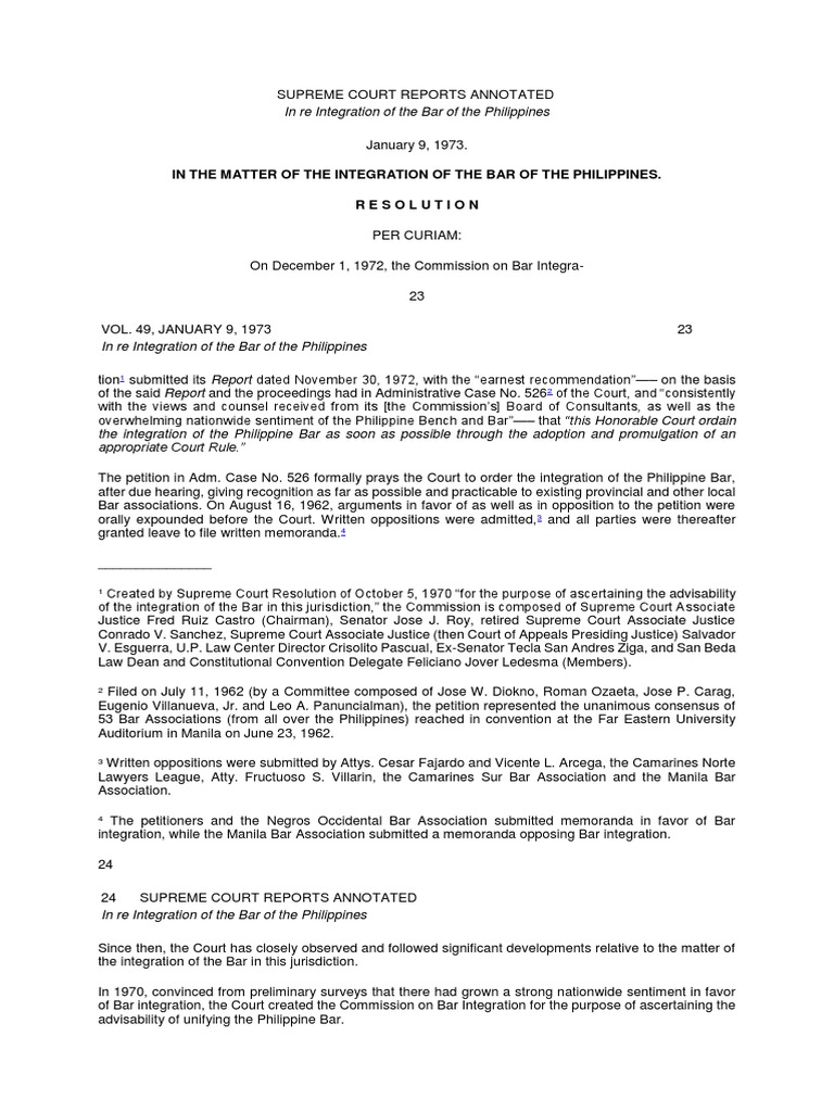 Integration of the Philippine Bar Explained | PDF | Bar Association | Law