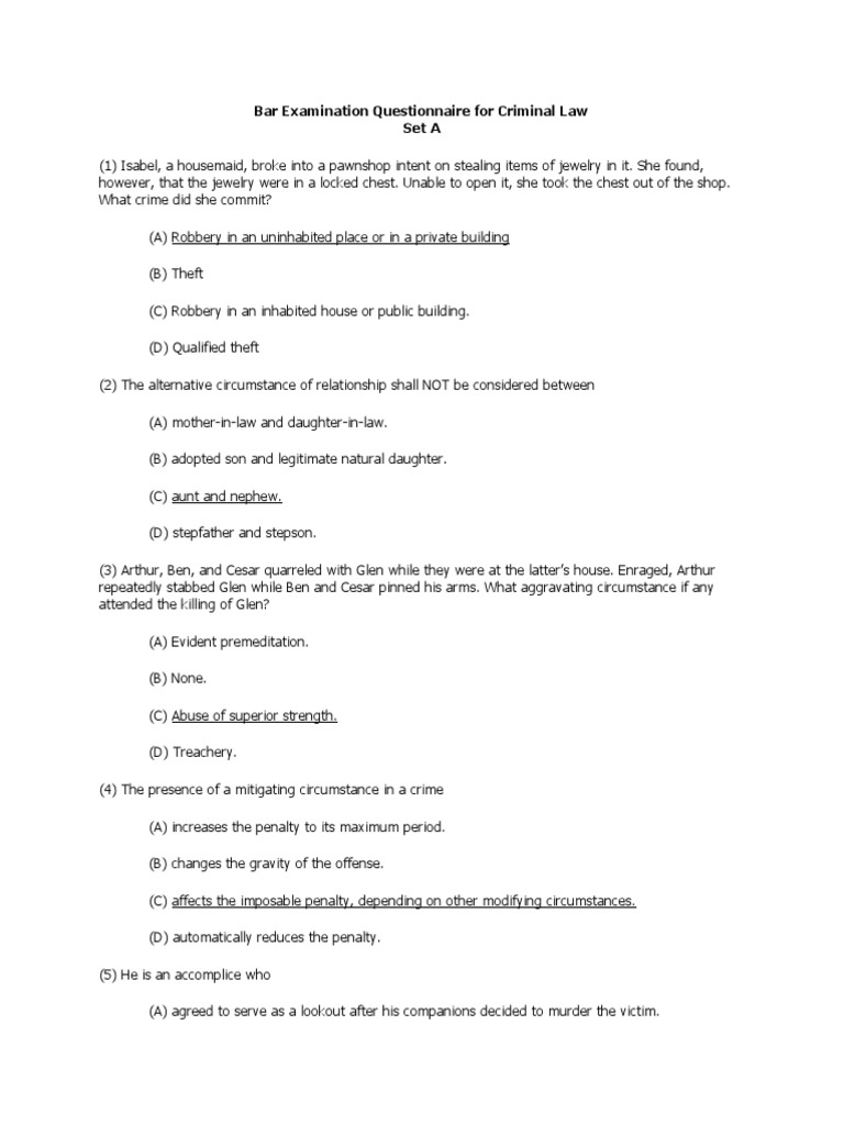 Bar Examination Questionnaire For Criminal Law | PDF | Promissory Note ...