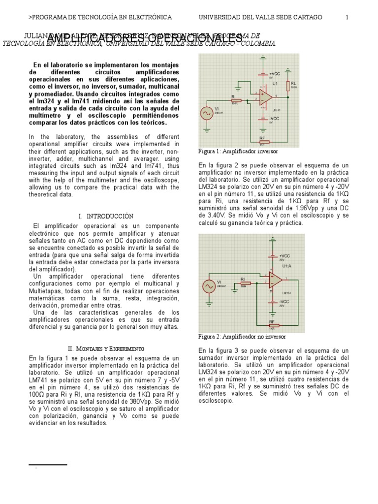Informe Amplificadores Operacionales | PDF | Amplificador operacional | Circuitos electrónicos