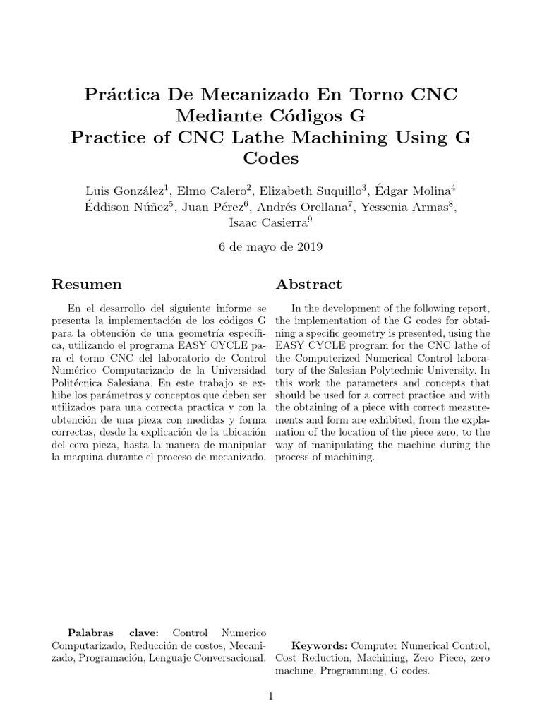 Informe 3-Cnc-Mecanizado Con Códigos G | PDF | Control numerico | Herramienta de máquina