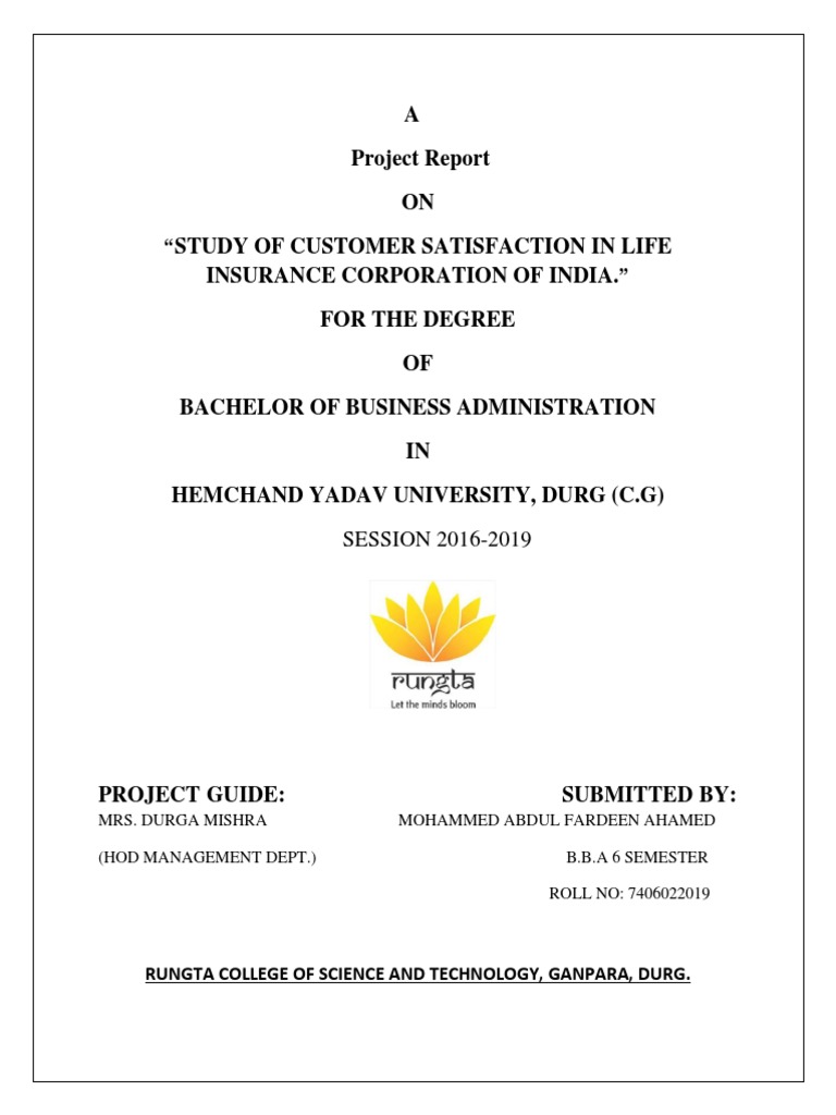 Lic Project Report 6th Sem PDF | PDF | Insurance | Life Insurance