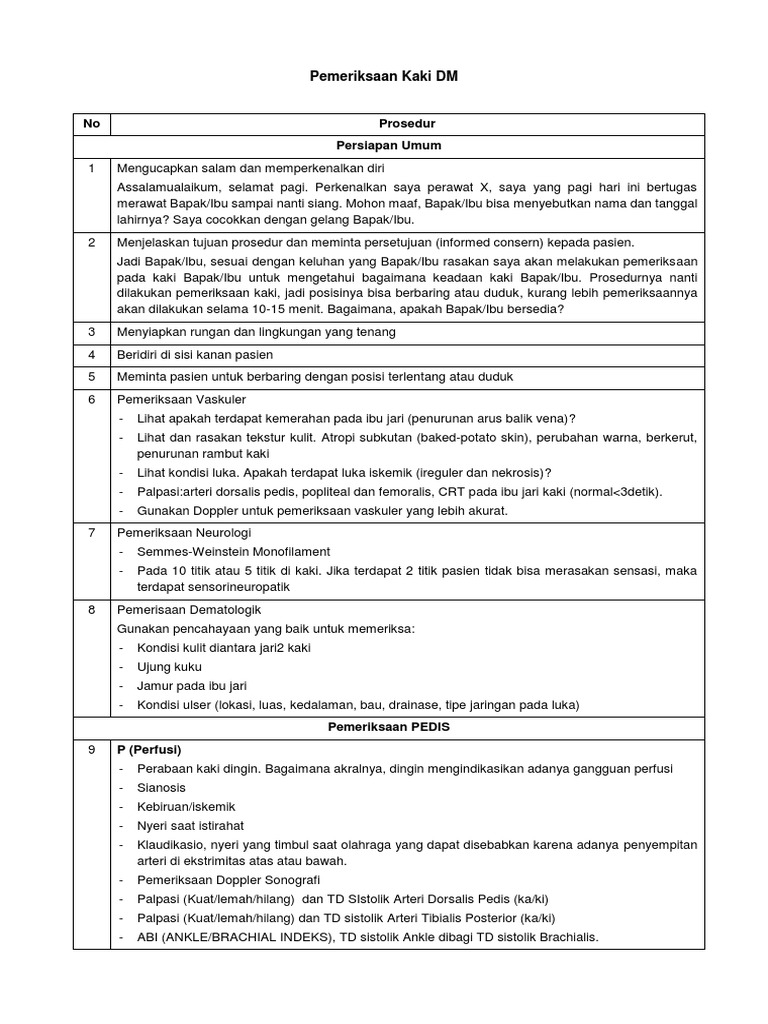 SOP Pemeriksaan Kaki DM | PDF
