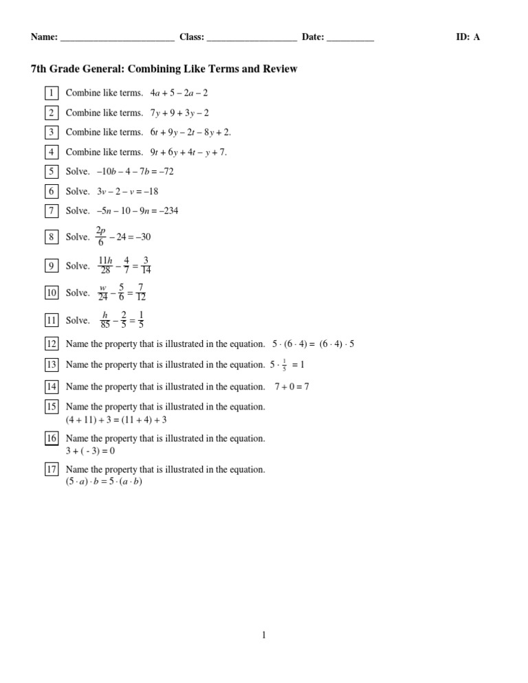 Combining Like Terms and Review | PDF