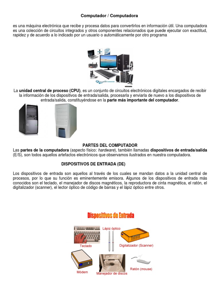 Partes y componentes básicos de una computadora | PDF | Disco duro ...