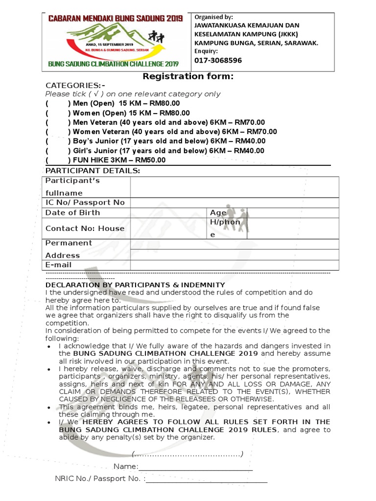 Registration Form for the Bung Sadung Climbathon Challenge 2019 Trail ...