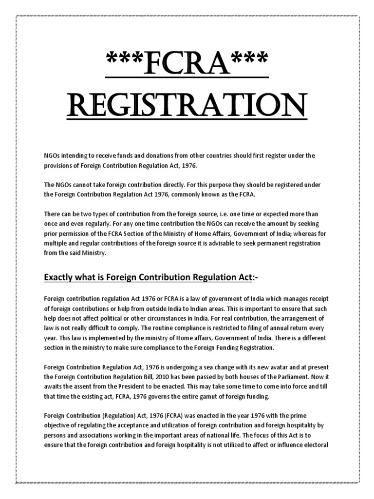 FCRA Registration: Exactly What Is Foreign Contribution Regulation Act ...