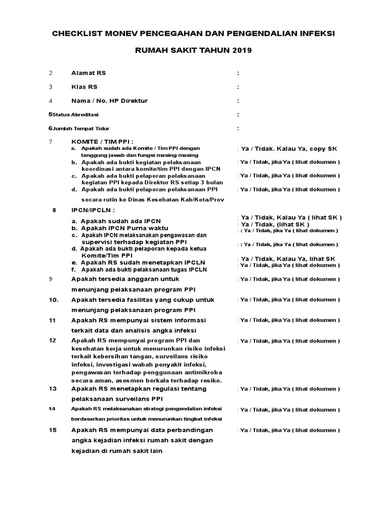 Checklist Monev PPI Di RS | PDF