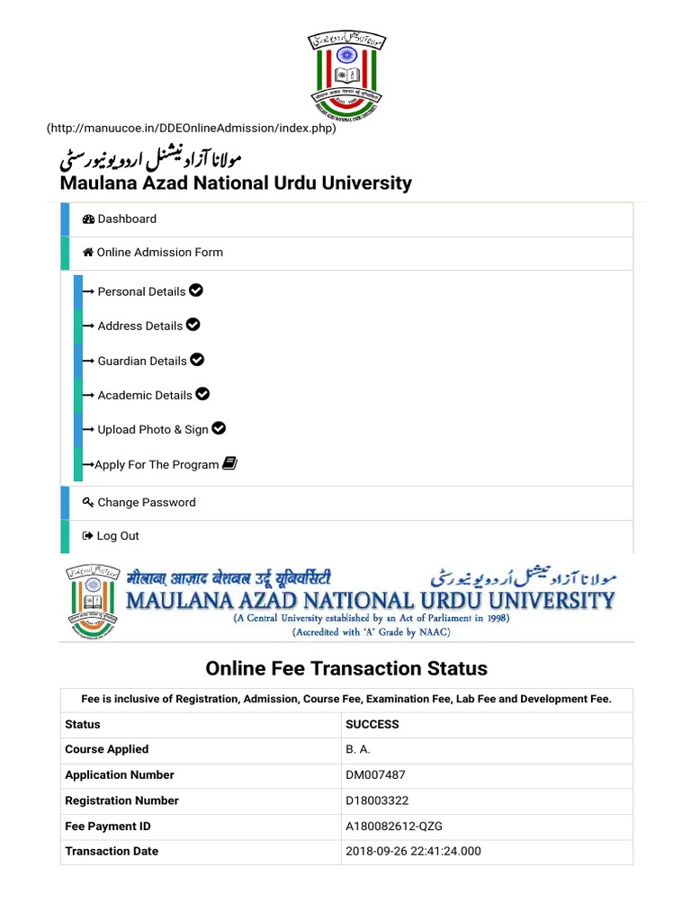 Online Admission Form - MANUU PDF | PDF | Payments | Business