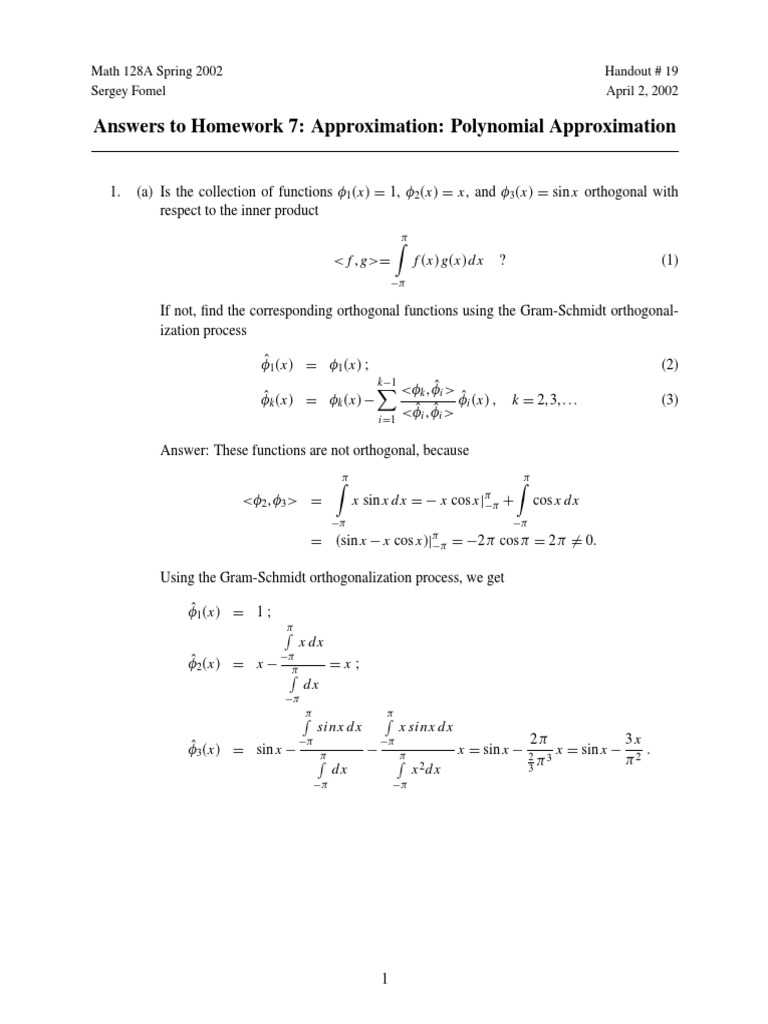 Math 128A Spring 2002 Handout #19 Polynomial Approximation | PDF | Least Squares | Polynomial