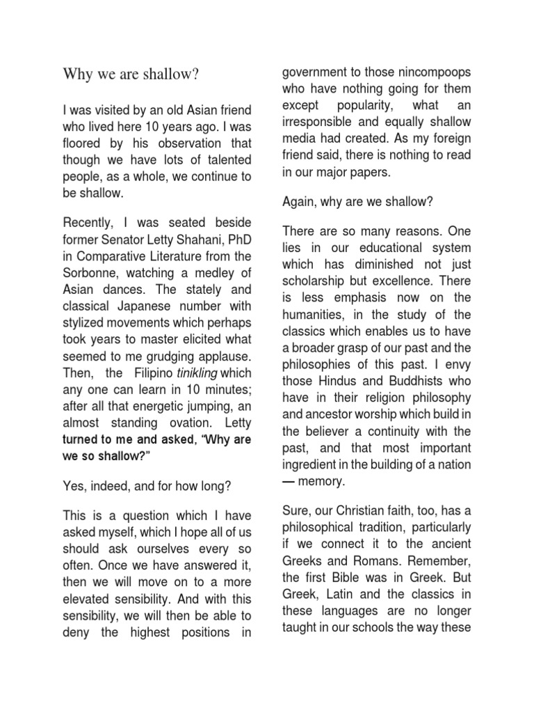 Why We Are Shallow | PDF | Wisdom
