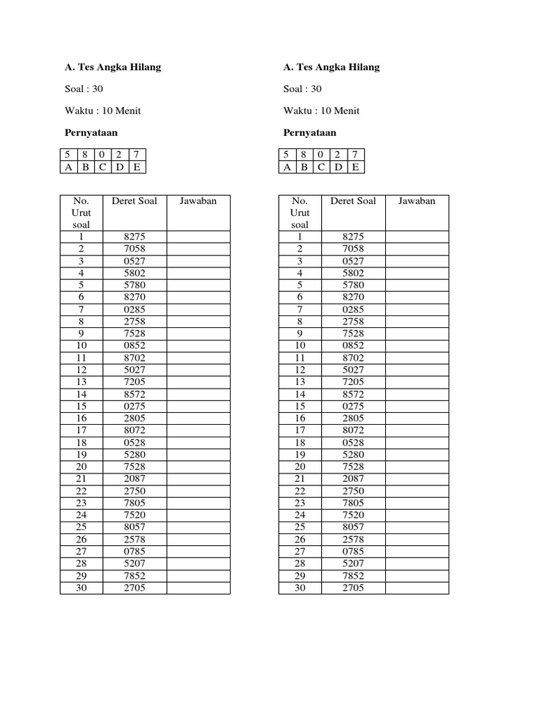 Tes Angka Hilang dan Psikotes Kecermatan | PDF