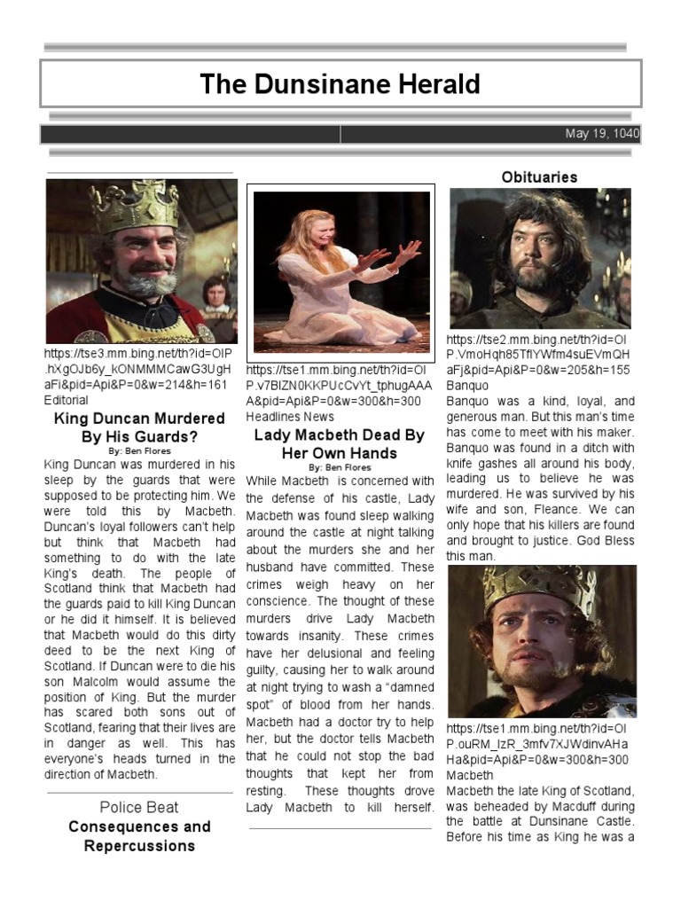 Macbeth Newspaper Project | PDF | Macbeth | Shakespearean Tragedies