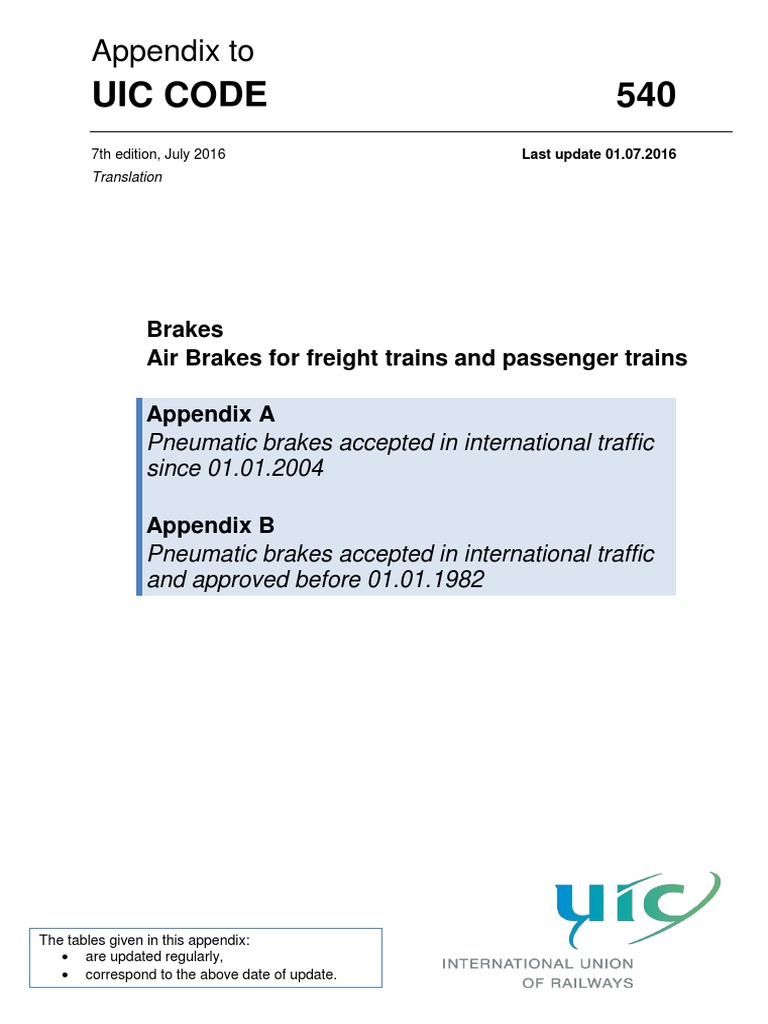 Uic Leaflet 540 7thed App A B | PDF | Rolling Stock | Manufactured Goods