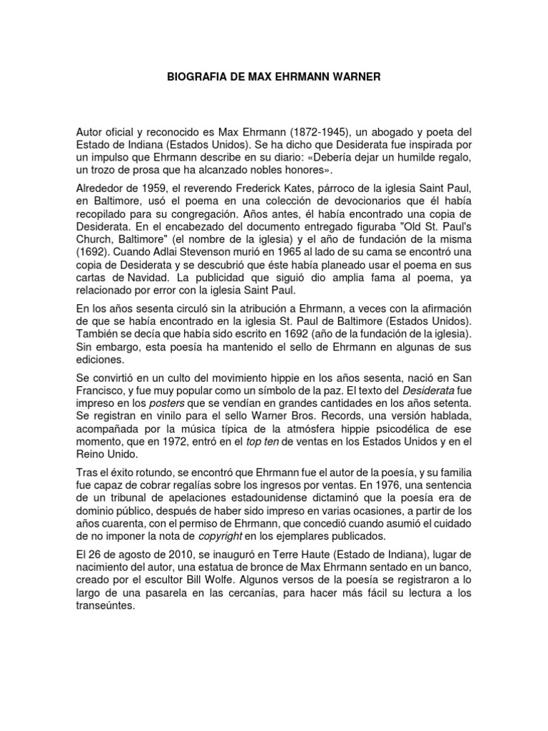 Biografia de Max Ehrmann Warner | PDF | Poesía