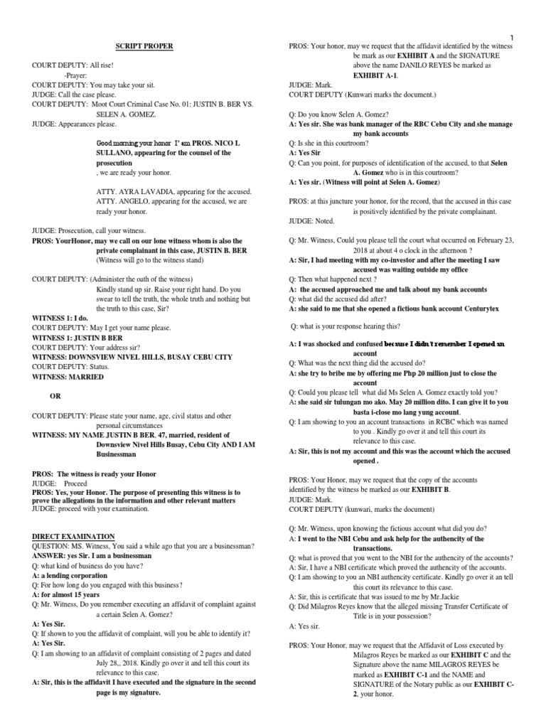 Mock Trial Samples | PDF | Judge | Witness