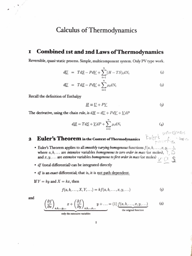 Calculus of Thermodynamics Handout | PDF | Derivative | Enthalpy