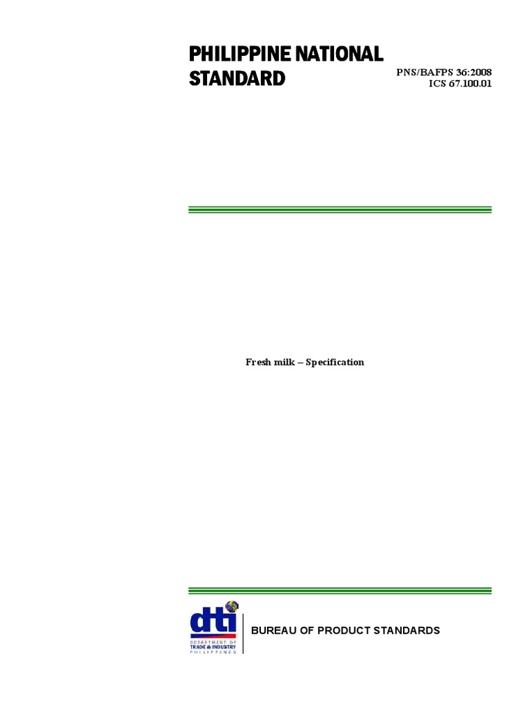 PNS For Fresh Milk | PDF | Milk | Food Safety