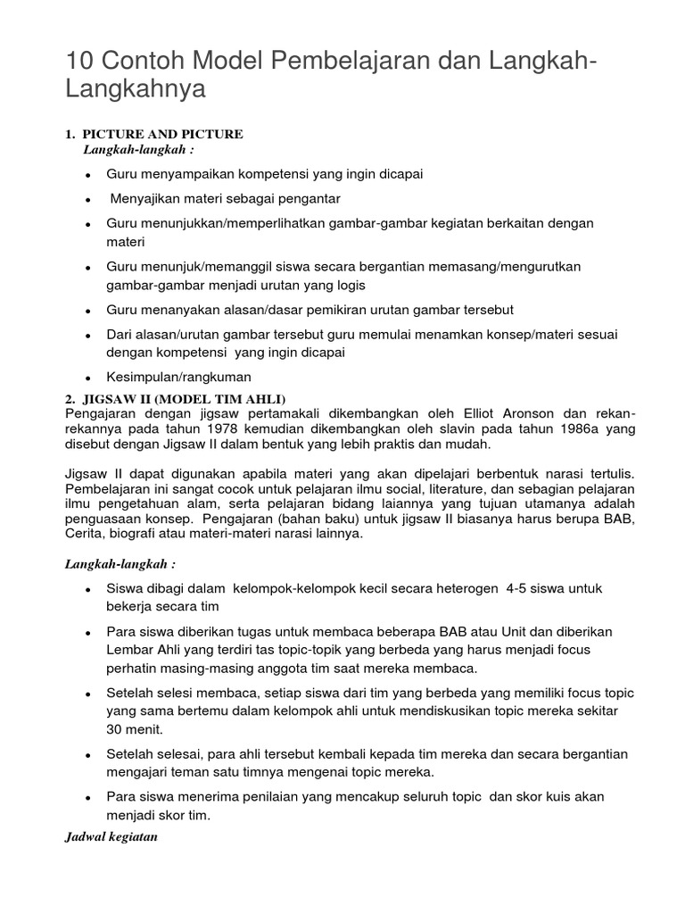 10 Contoh Model Pembelajaran Dan Langkah2nya | PDF