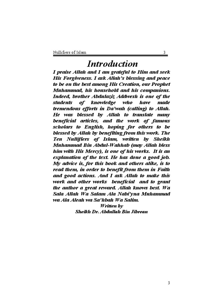 10 Nullifiers of Islam - Shaykh Abdullah Ibn Jibreen PDF | PDF