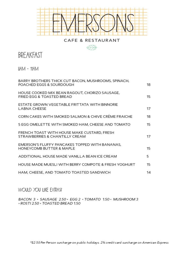 Emersons Menu | PDF | Drink | Salad