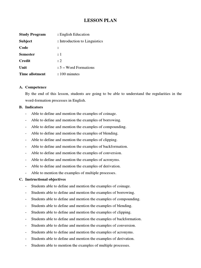 Lesson Plan Word Formation | PDF | Acronym | Teachers