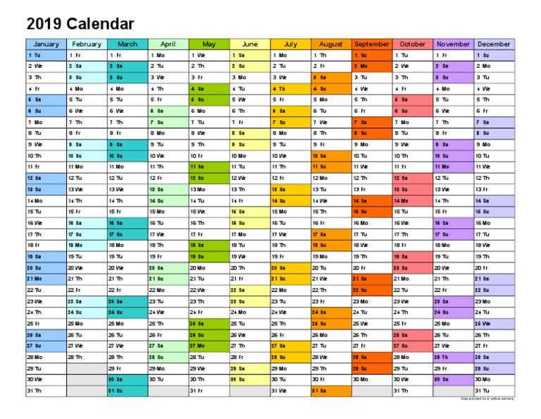 2019 Calendar Landscape in Color | PDF
