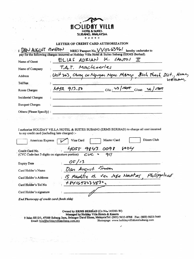 Letter of Credit Card Authorization | PDF