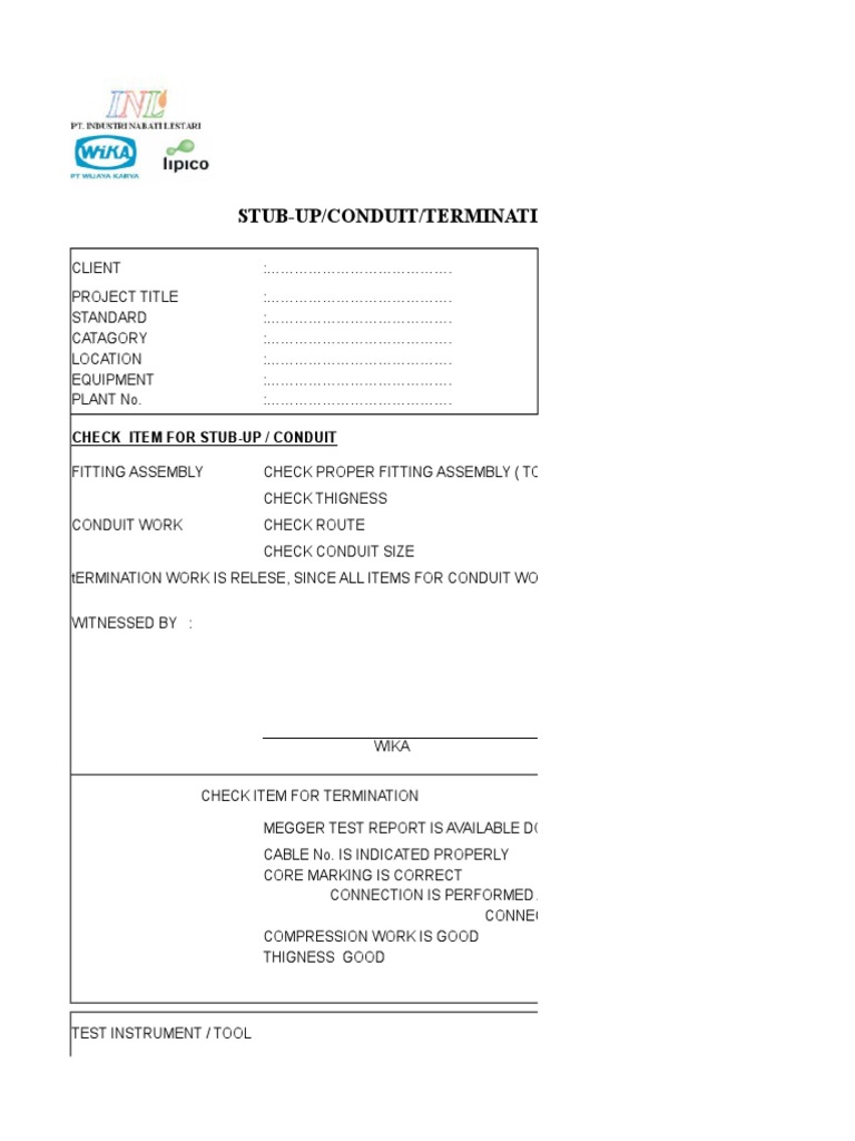 Stub-Up/Conduit/Termination Inspection Record | PDF