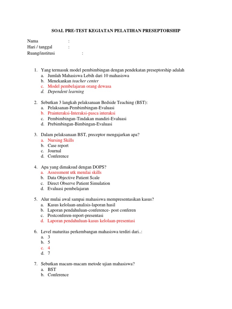 Soal Pre&Post Test Ok | PDF