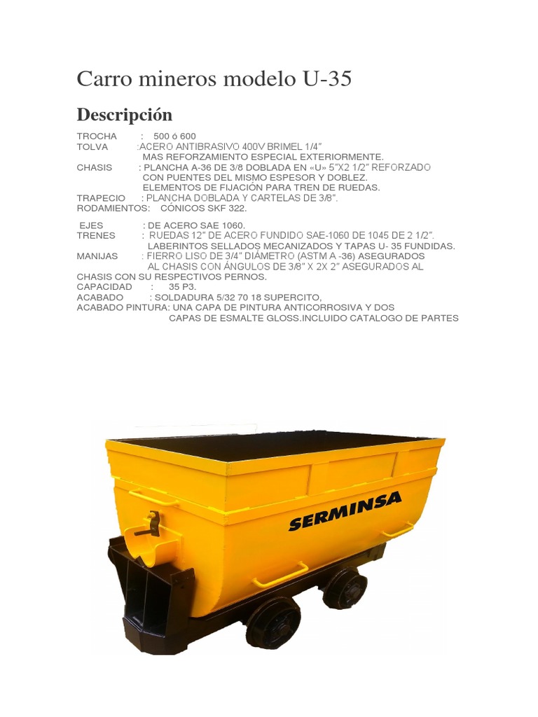 CARROS-MINEROS | Ancho de vía | Ingeniería de Transporte