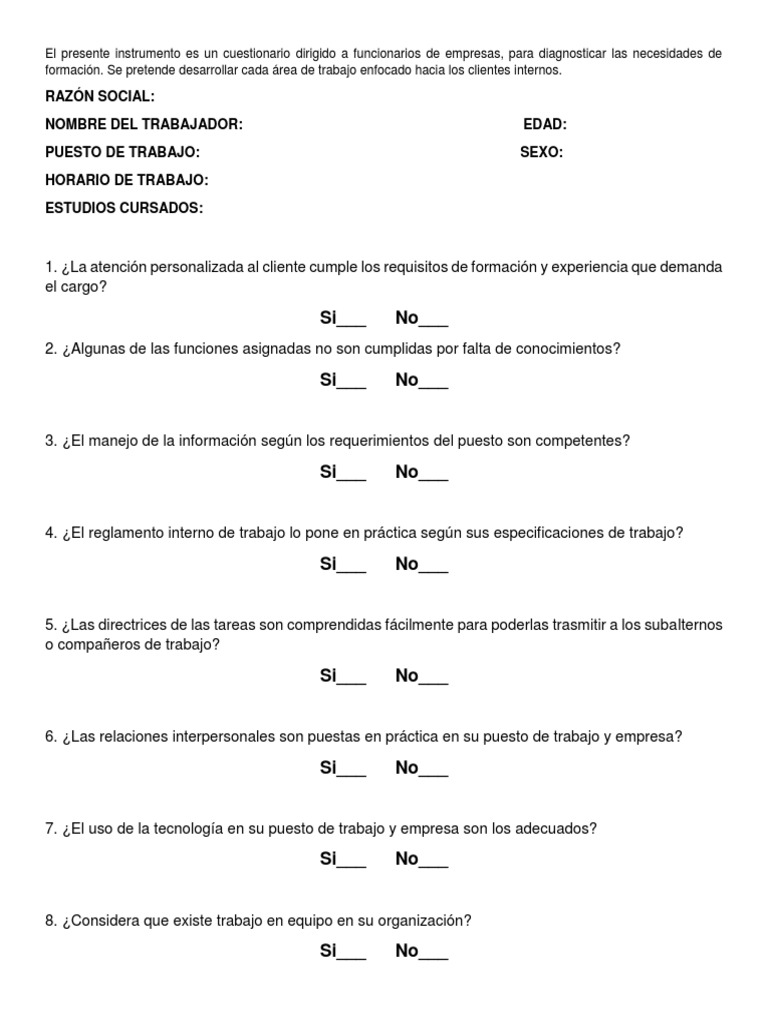 Formato Encuesta Diagnóstico Necesidades Capacitación DNC | Business