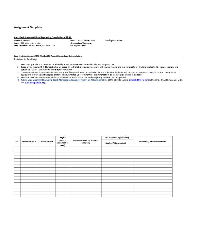 Assignment Template: Certified Sustainability Reporting Specialist ...