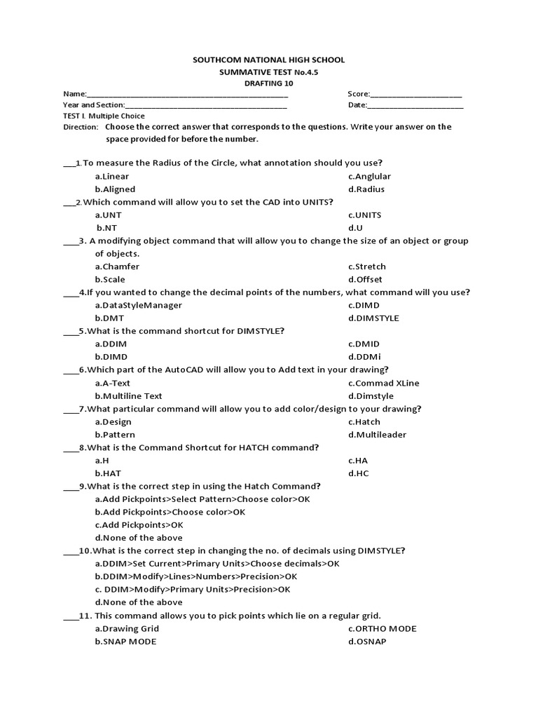 SOUTHCOM NATIONAL HIGH SCHOOL SUMMATIVE TEST No.4.5 | PDF | Teaching ...