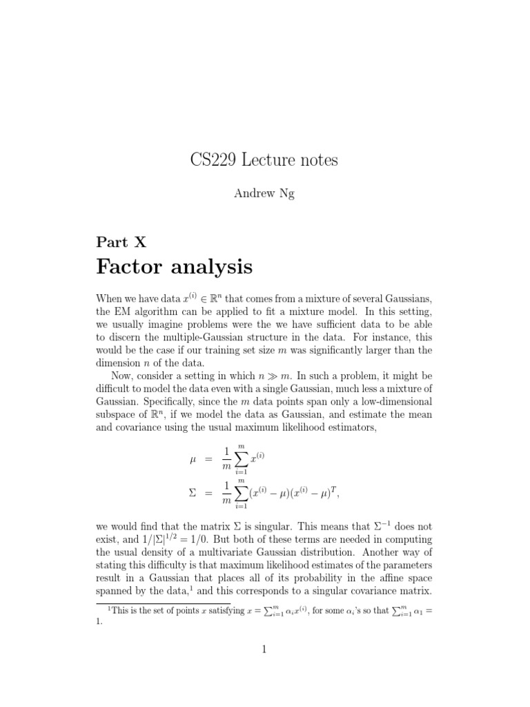 CS229: Factor Analysis Explained | PDF | Covariance Matrix | Normal ...