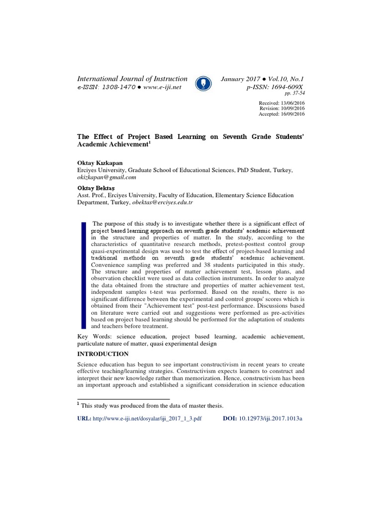 Project Based Learning Journal | Download Free PDF | Student's T Test ...