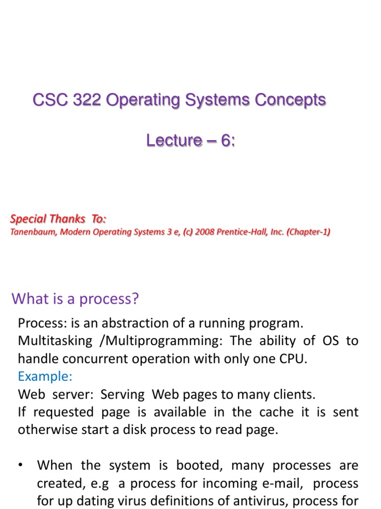 CSC 322 Operating Systems Concepts - 6:: Special Thanks To | PDF | Process (Computing) | Thread ...