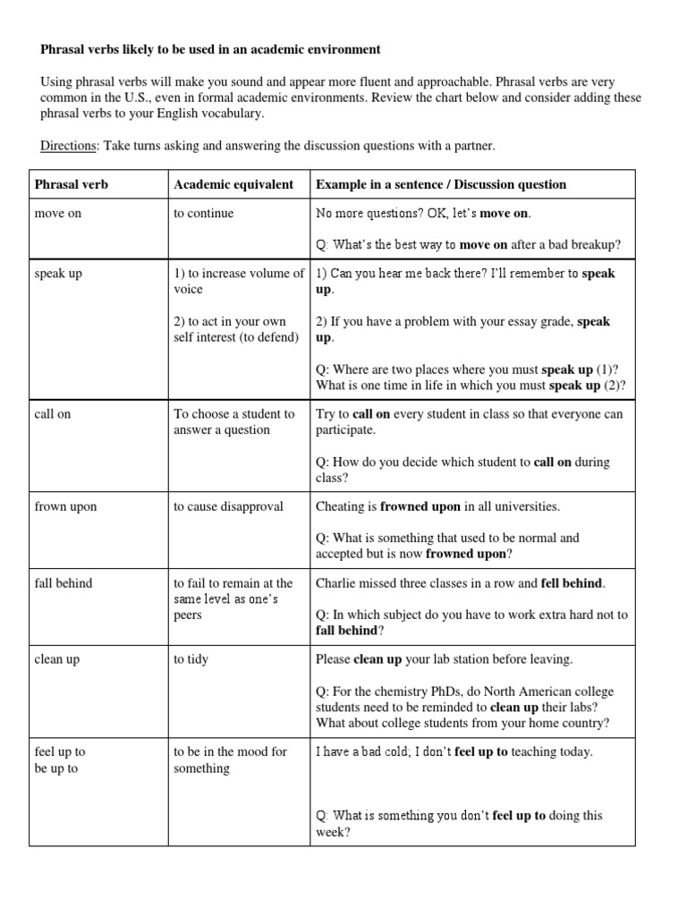 Academic Phrasal Verbs | PDF | Test (Assessment) | Question