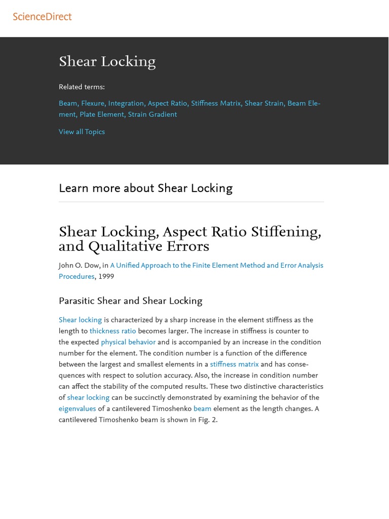 Shear Locking: Shear Locking, Aspect Ratio Stiffening, and Qualitative Errors | PDF ...