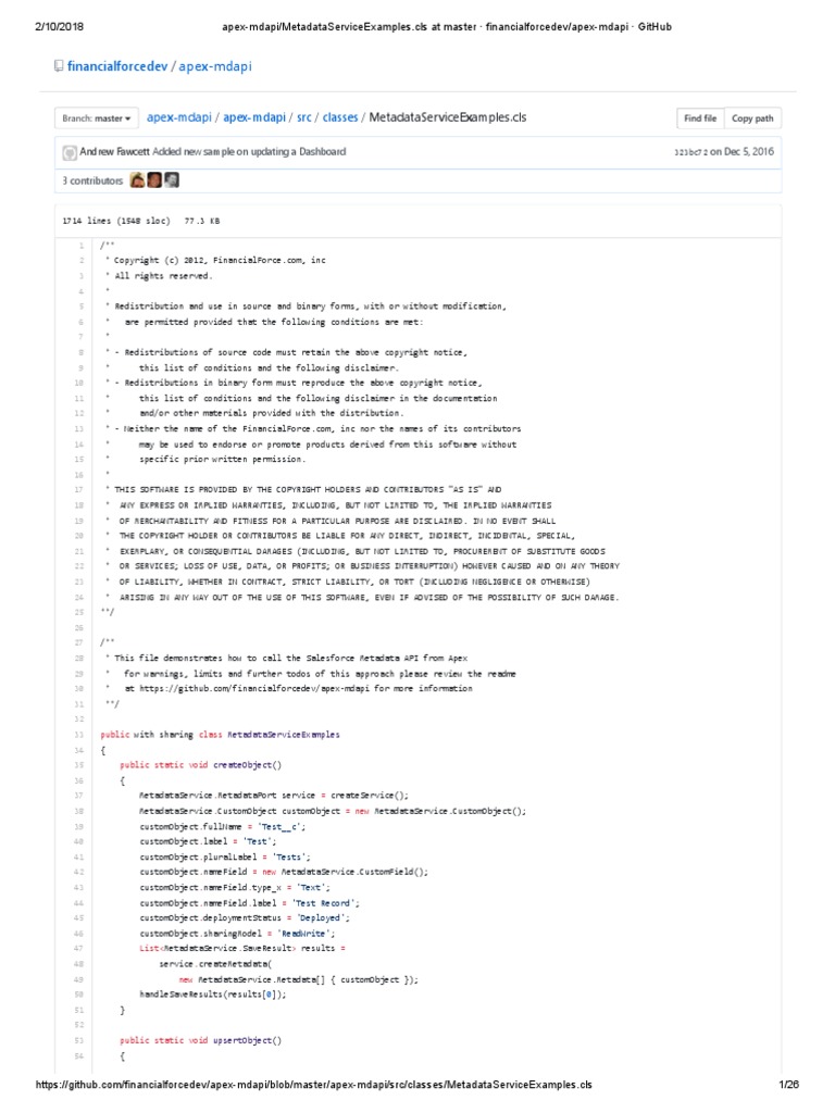 Apex-Mdapi - MetadataServiceExamples - Cls at Master Financialforcedev - Apex-Mdapi GitHub | PDF ...
