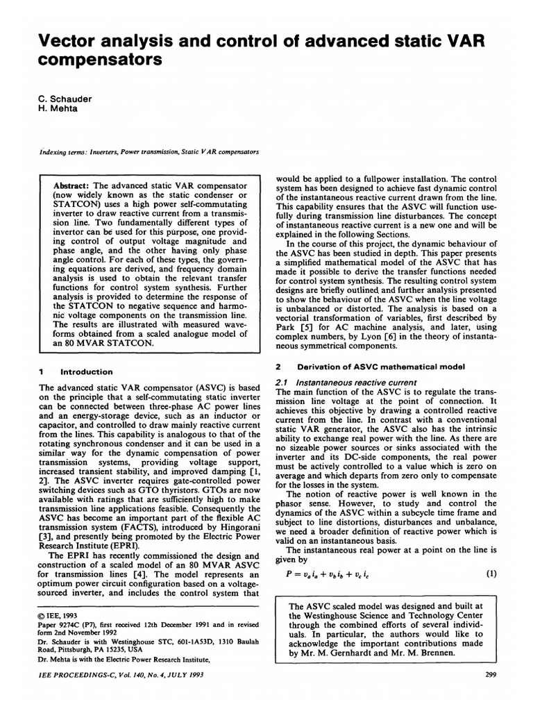 Vector Analysis and Control of Advanced Static VAR Compensators | PDF | Power Inverter | Control ...
