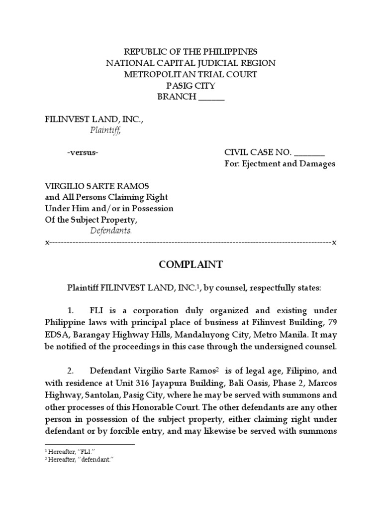 Ejectment (Nolly Clemente) | PDF | Affidavit | Lawsuit