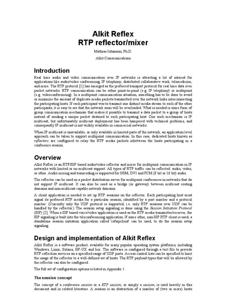 Alkit Reflex RTP Reflector/mixer | PDF | Session Initiation Protocol ...