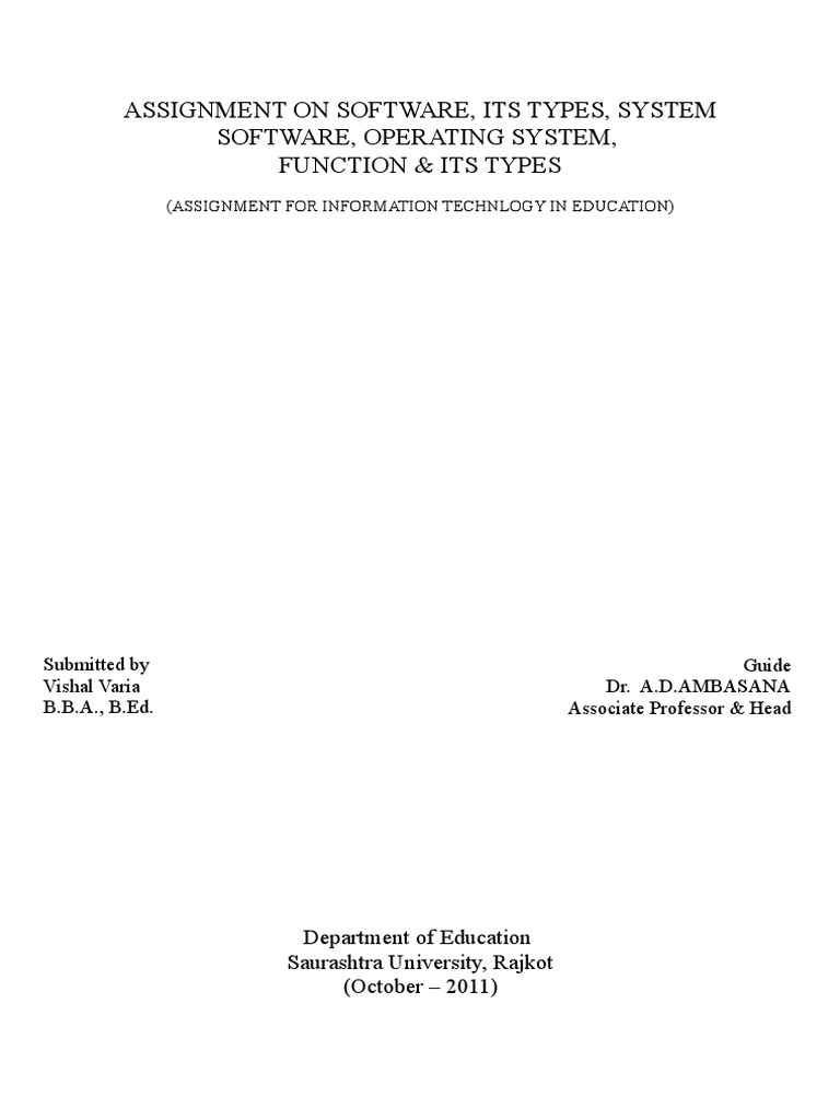 Assignment On Software, Its Types, System Software, Operating System, Function & Its Types | PDF ...