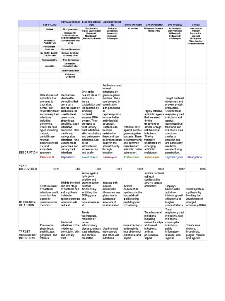 Antibiotic Classification Overview | PDF | Bacteria | Penicillin