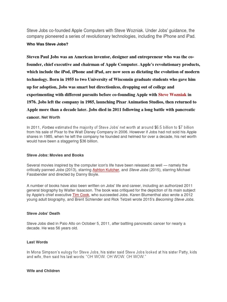 Steve Jobs: Co-founder of Apple and Pioneer of Revolutionary ...