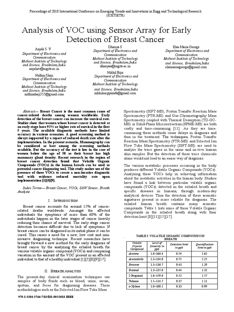 Analysis of VOC Using Sensor Array For Early Detection of Breast Cancer ...