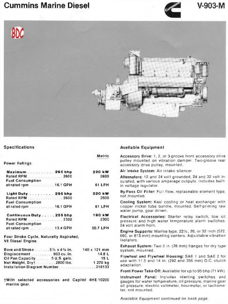 Cummins V-903 Marine Diesel Specs | PDF | Quantity | Internal ...